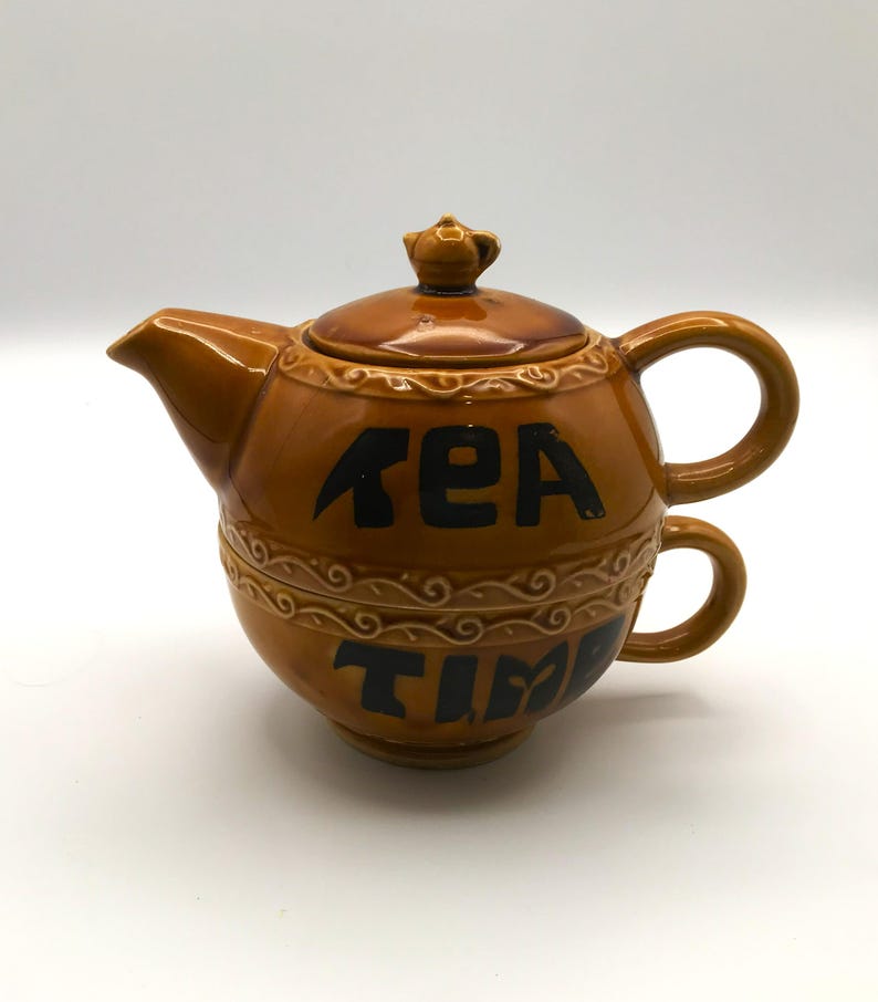 Brown Stacking "tea Time" Tea for One, Teapot and Cup 6" Tall - Etsy