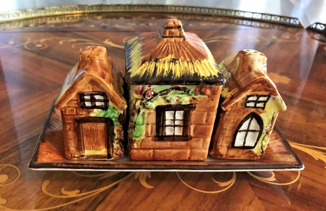 Price Bros. Cottage Ware Pottery Set: Salt, Pepper, Jam Jar & Tray - Etsy