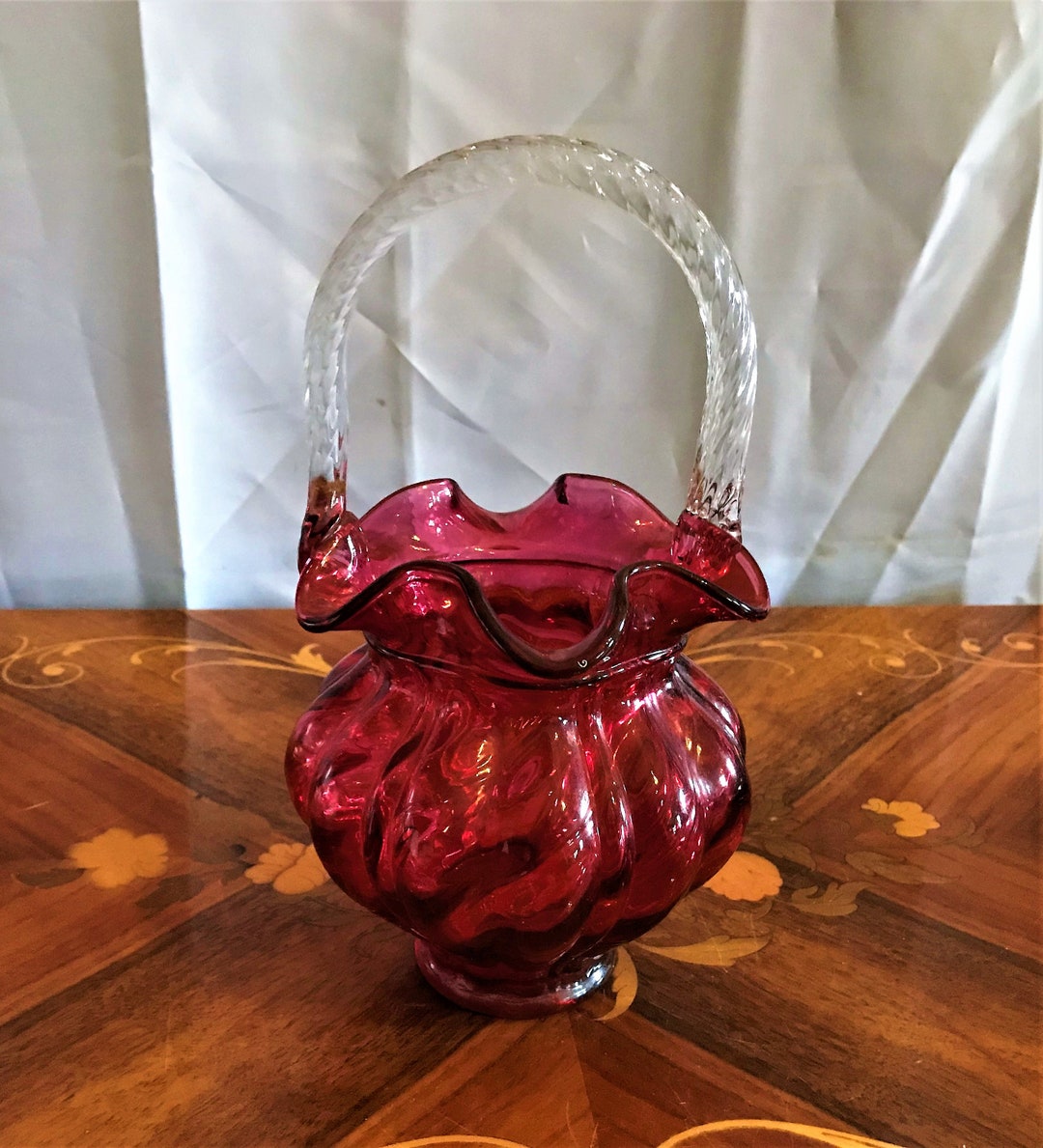 Vintage Cranberry Fenton Basket, Art Glass, Cranberry Colored, Crimped ...
