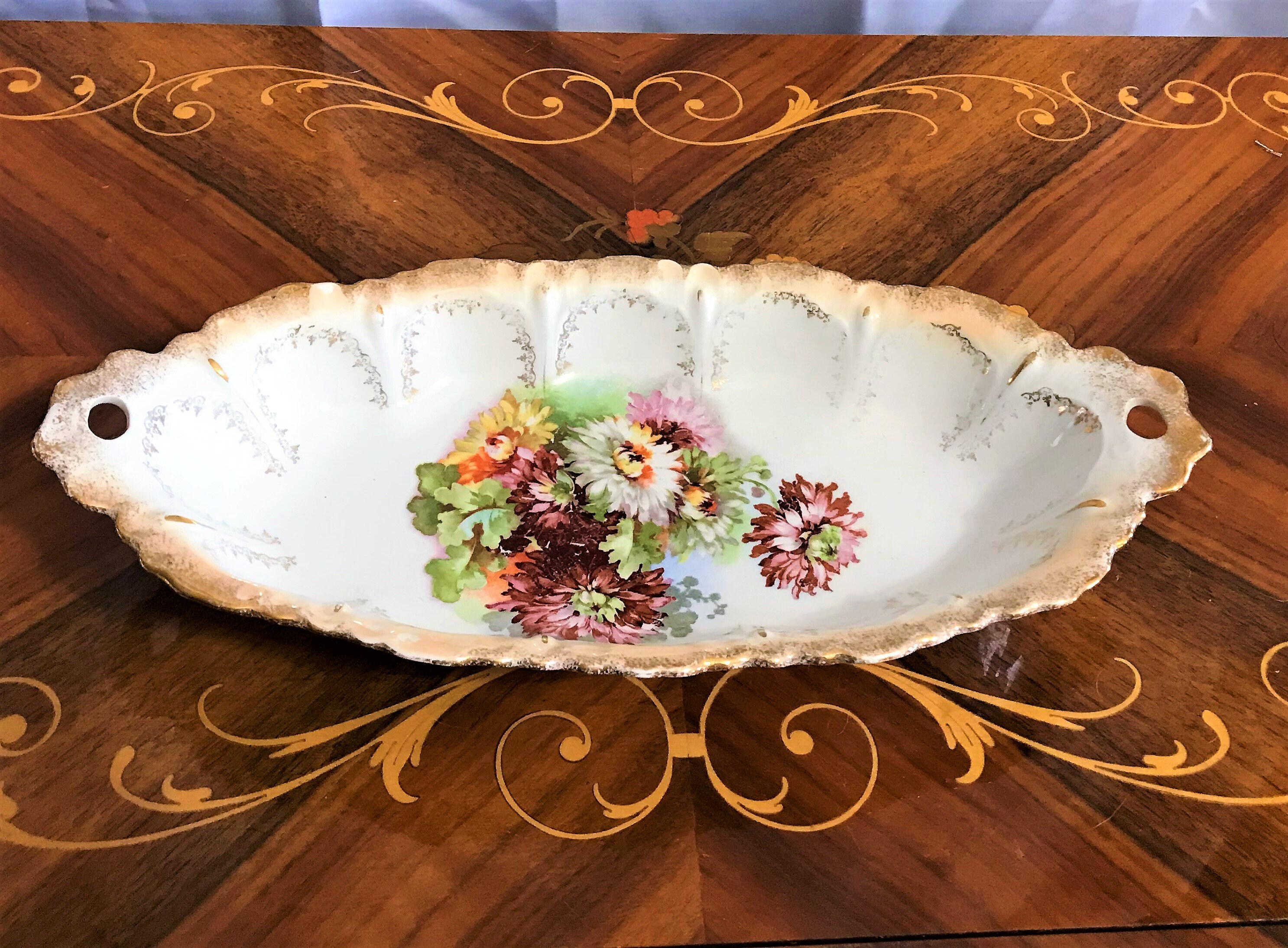 Antique Stinthal China Celery Tray: Hand Painted Floral Decor, Gold ...