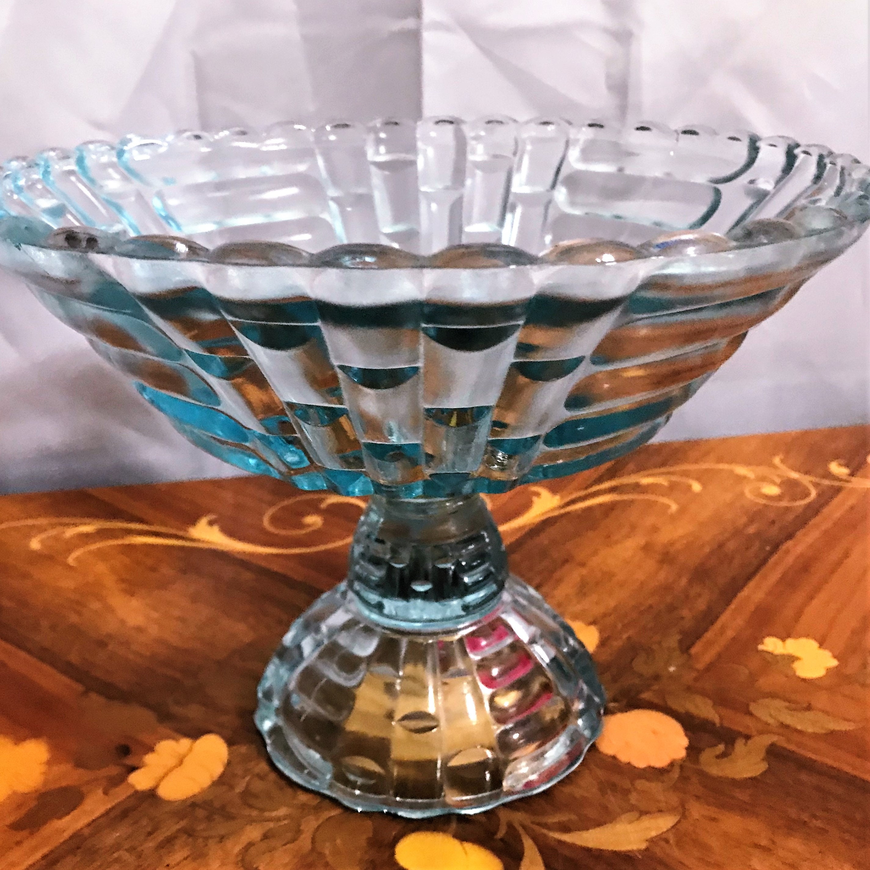 Vintage Ice Blue Open Compote Cut Log Pattern by Jeanette | Etsy