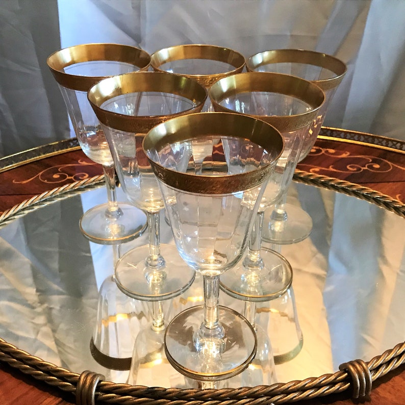 Six Vintage Gold Encrusted Wine Glasses Tiffin Franciscan Etsy