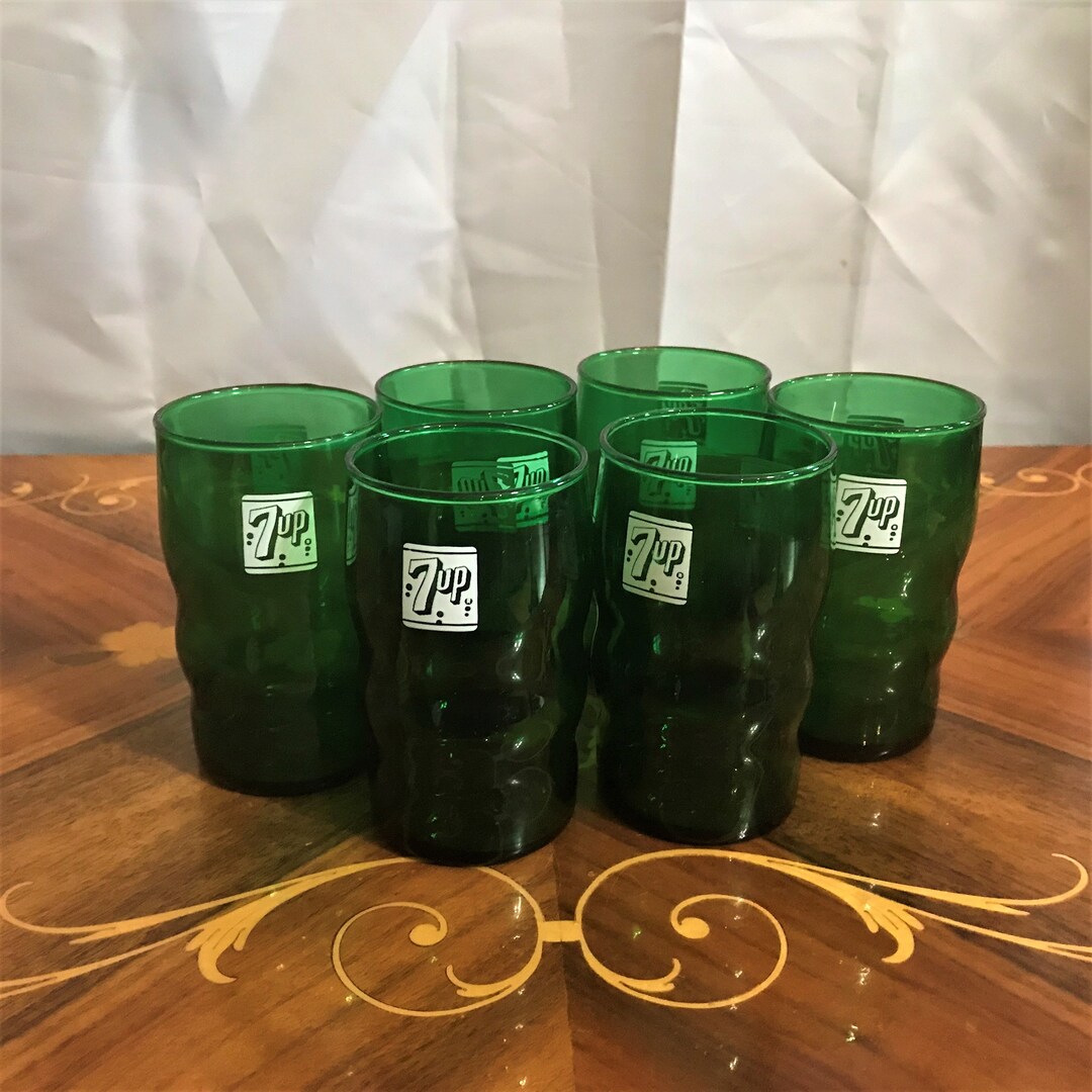 Vintage Green 7UP Glasses, Wavey Glasses, Bar Glasses, Advertising ...