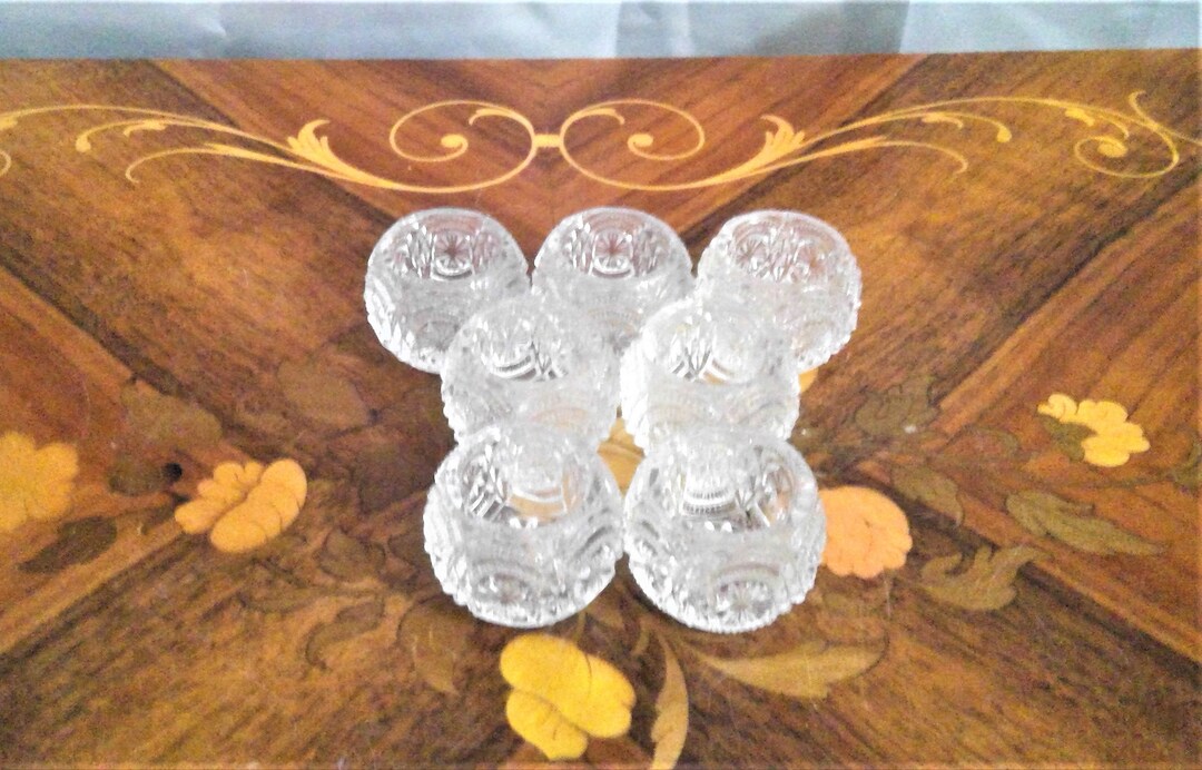 Seven Individual Clear Glass Salt Cellars, Salt Dips, Open Salts, Table ...