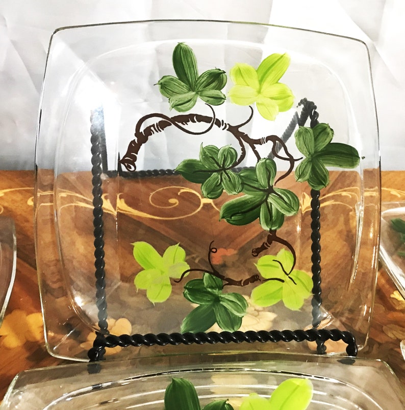 Vintage Hazel Atlas Ivy Glass Luncheon Set: Hand-painted Cups and ...