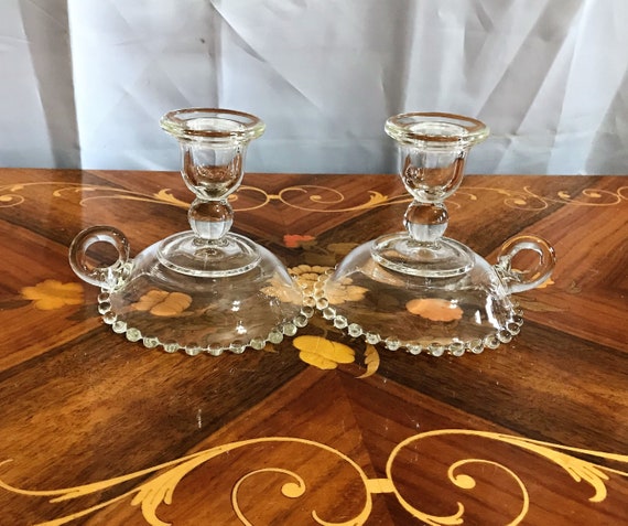 Candlewick Candlesticks Double Light Imperial Glass Ohio Pair Clear ...
