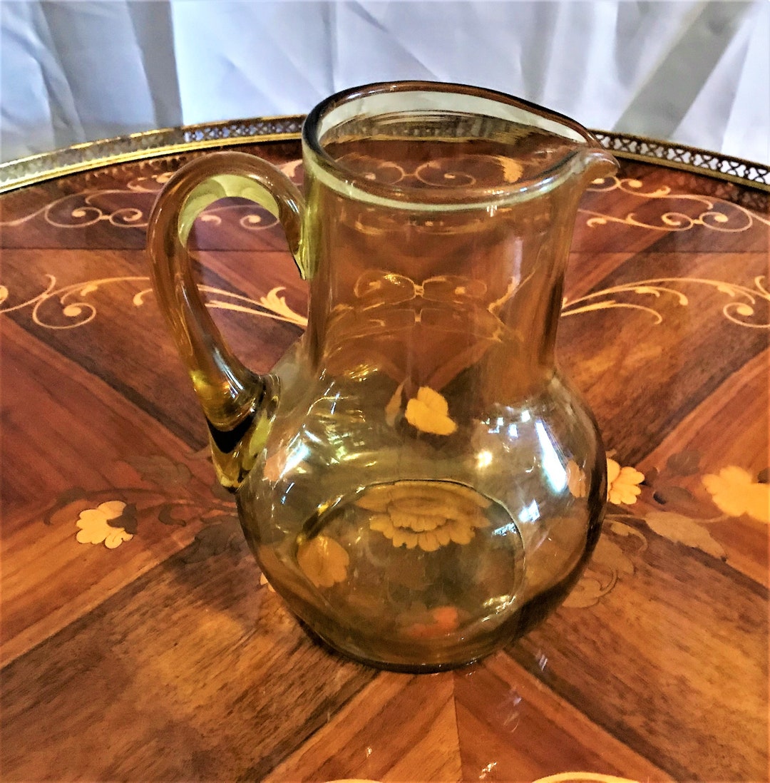 Small Vintage Viking Amber Glass Pitcher With Applied Handle, Ball ...