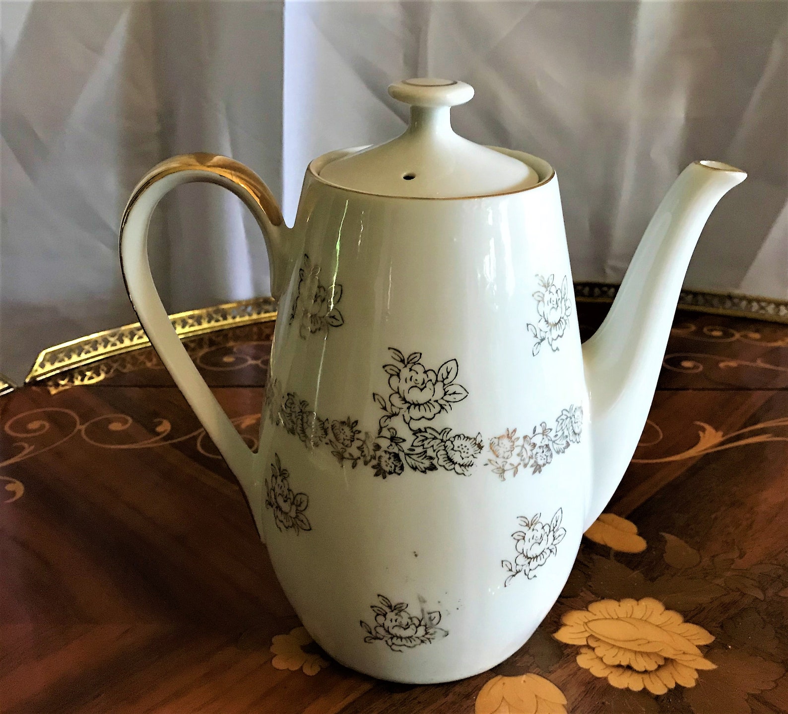 Vintage Fine China Coffee Pot With Roses and Gold Trim Dining | Etsy
