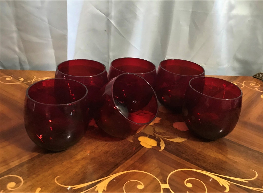 Six Vintage Ruby Red Roly Poly's, Bar Ware, Bar Glasses, Home Bar - Etsy