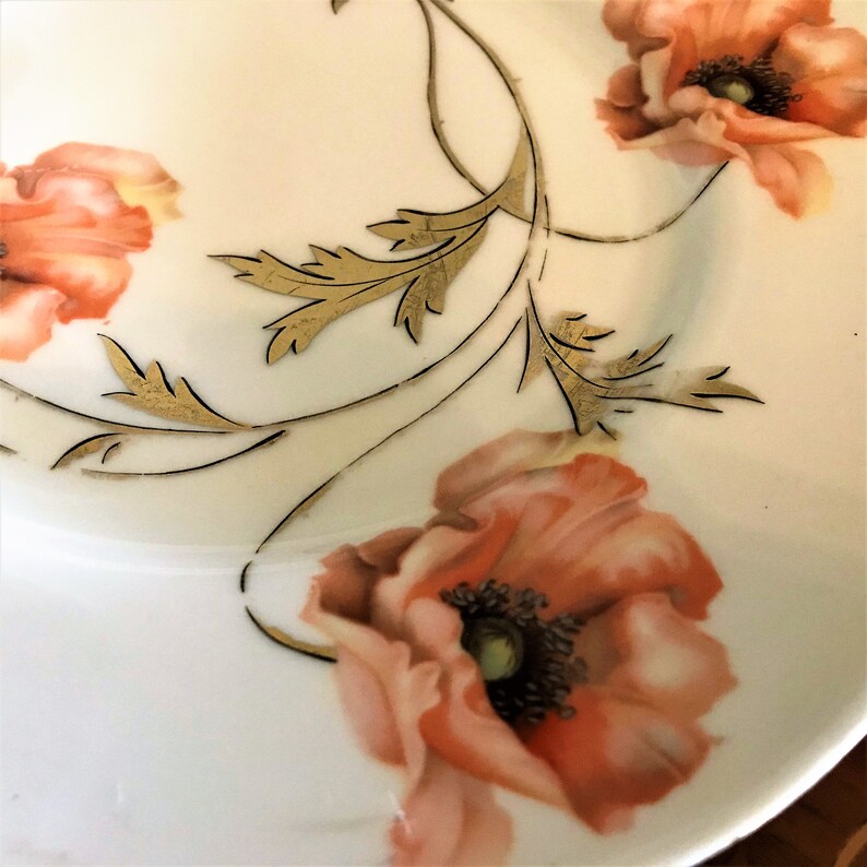 Antique Victorian Hand Painted Plate with A Floral Red Poppies | Etsy