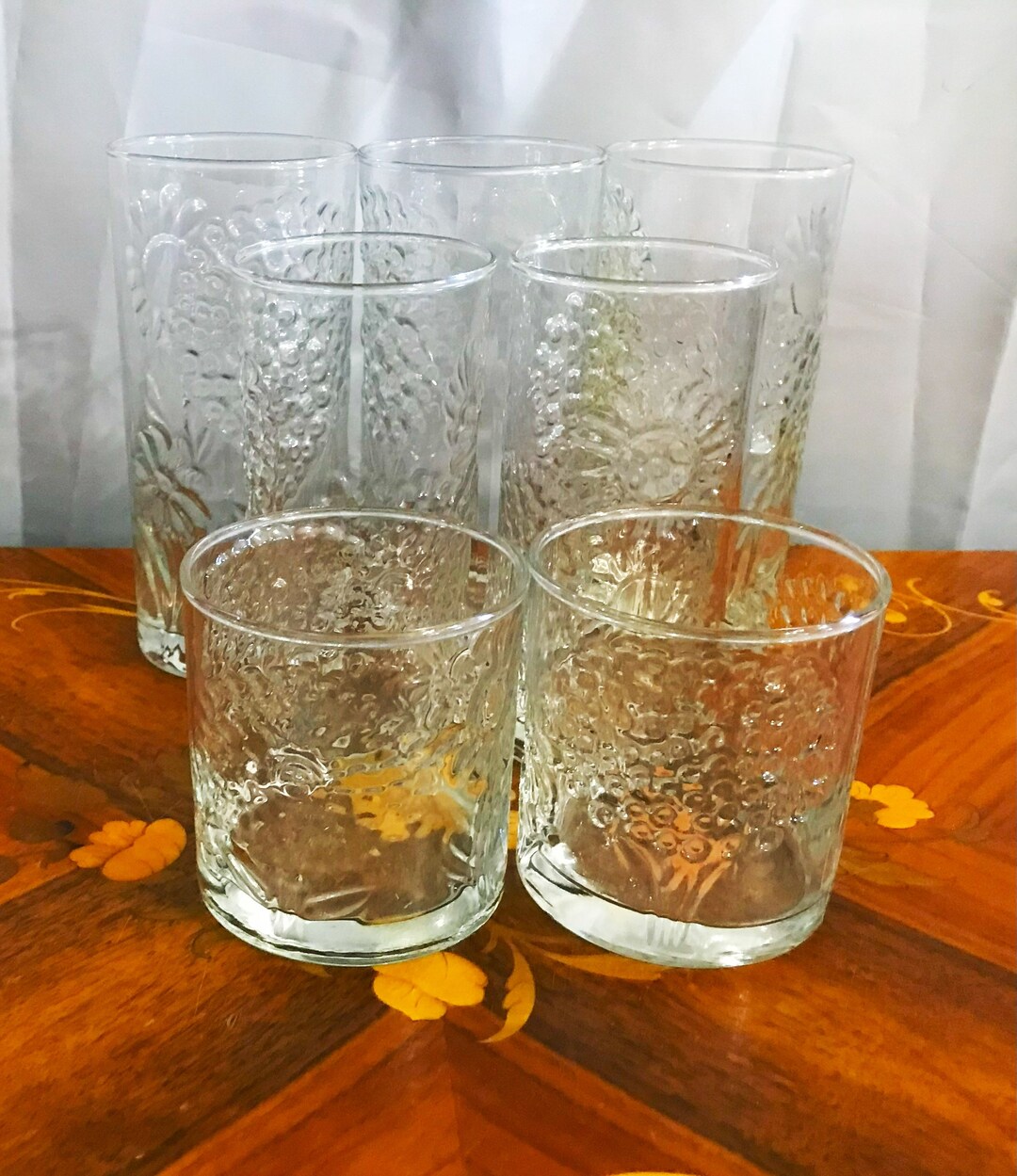 Vintage Clear Embossed Raised Floral High Ball, Low Ball, and Sky Ball ...