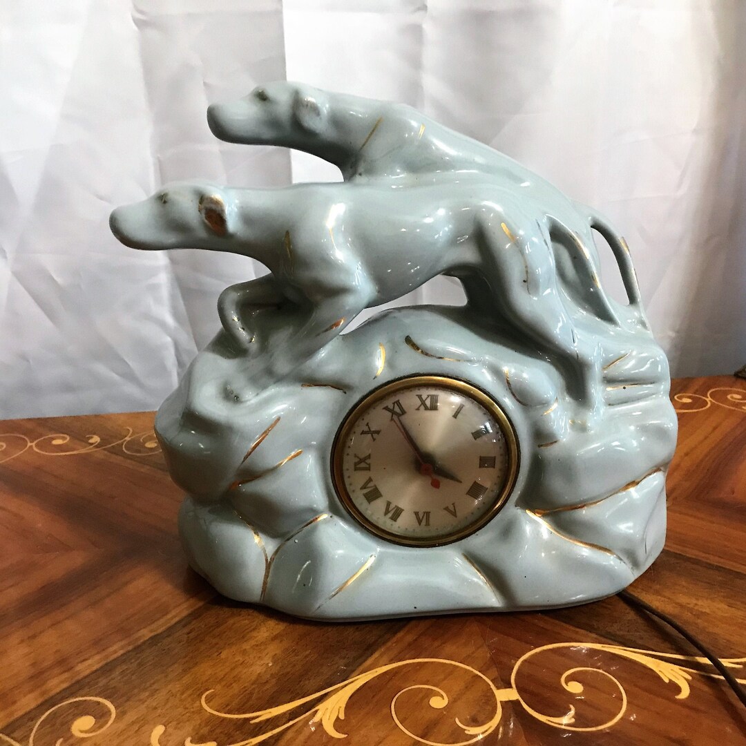 Vintage Porcelain Greyhound Mantle Clock: Mid-century Home Decor - Etsy