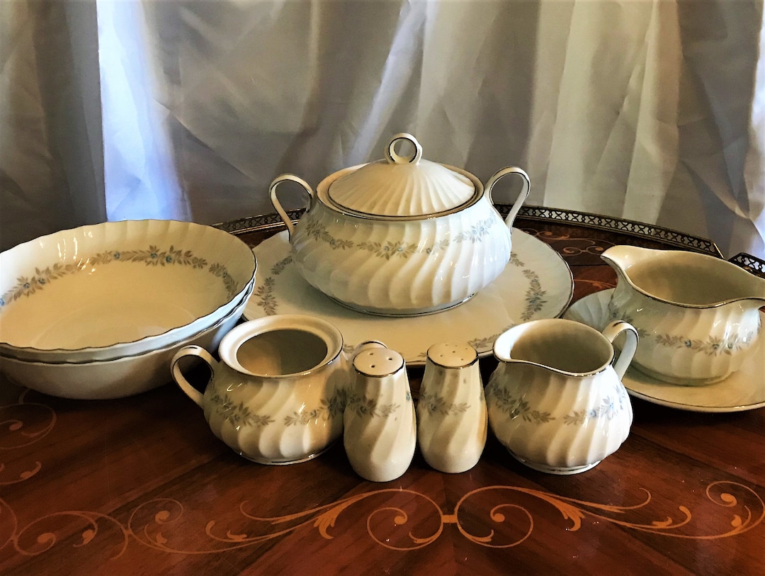 Vintage Society Fine China Spring Classics Serving Set: Platinum Trim ...