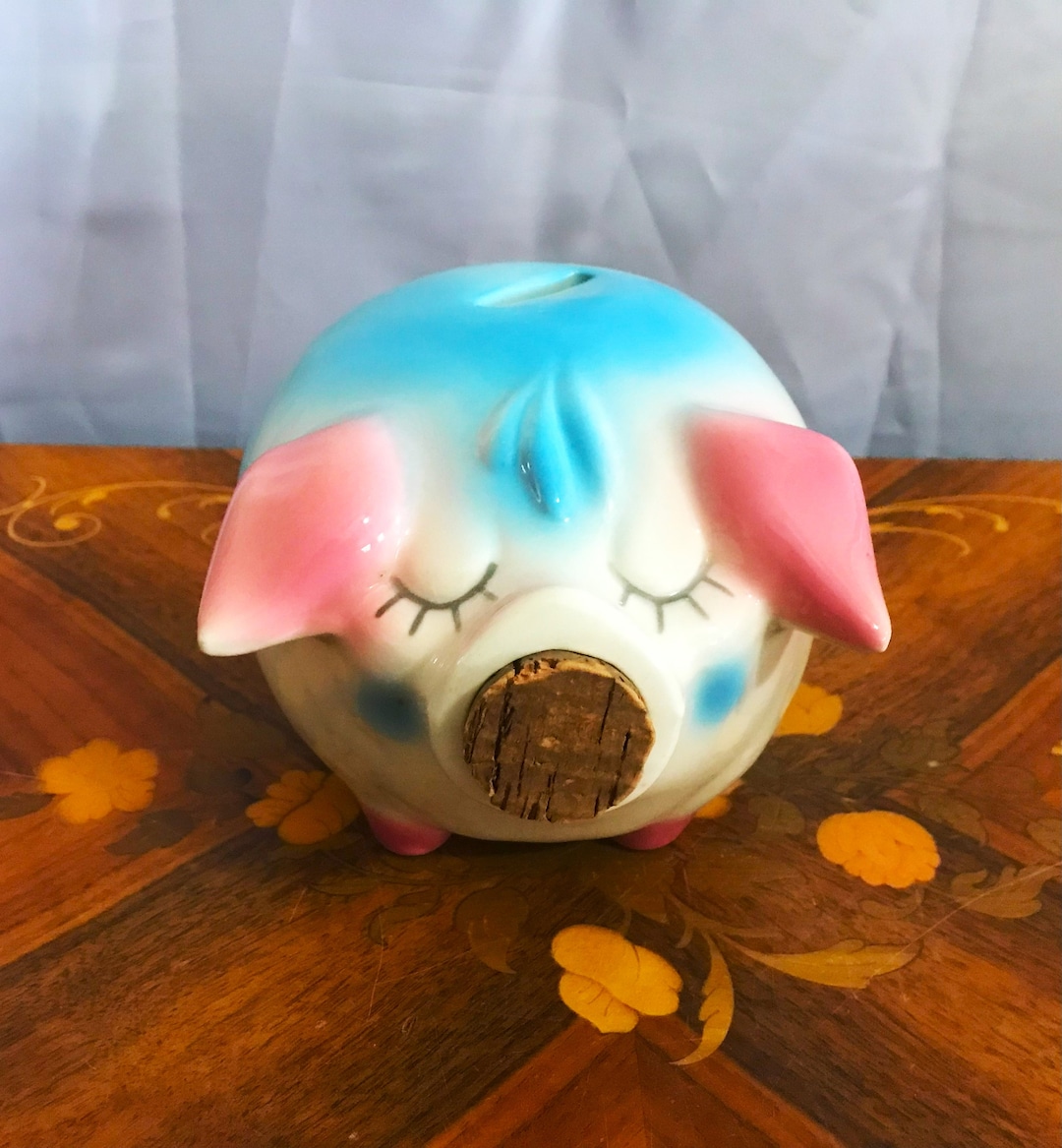 Vintage 1957 Corky Pig 5" Hull Pottery Co Ceramic Piggy Bank With Cork ...