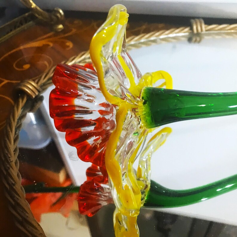 One Vintage Murano Style Red and Yellow Glass Flower With Long Stem - Etsy