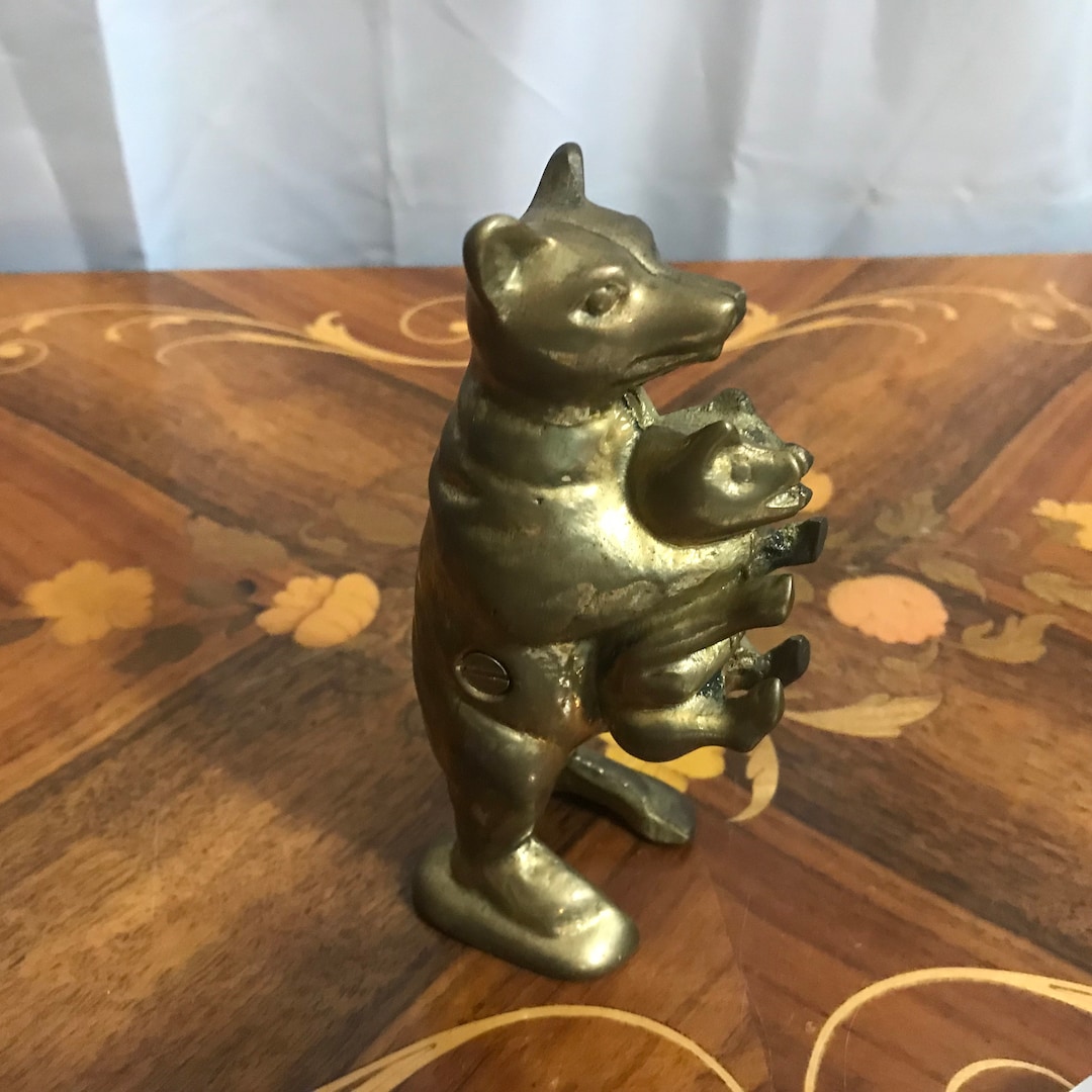 Vintage Brass Bear With Baby Bank Figurine, Brass Collectible, Piggy ...