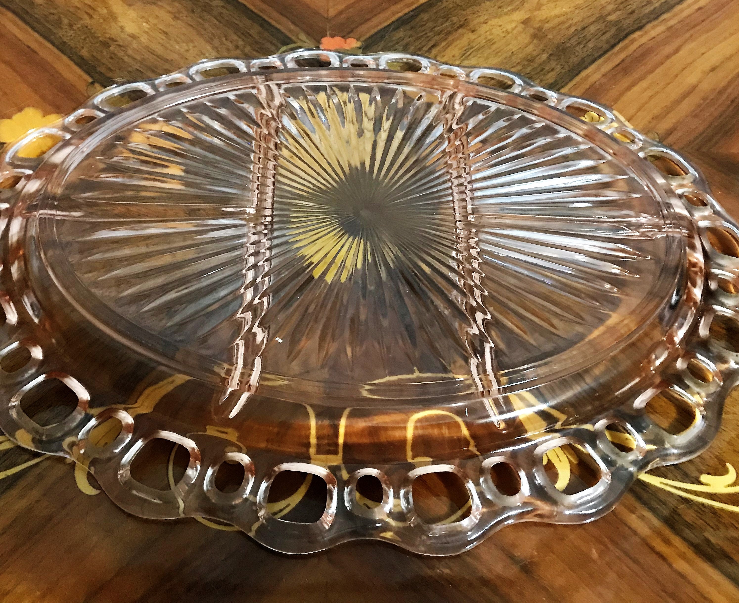 Vintage Depression Pink Glass Reticulated Edge Relish Tray | Etsy