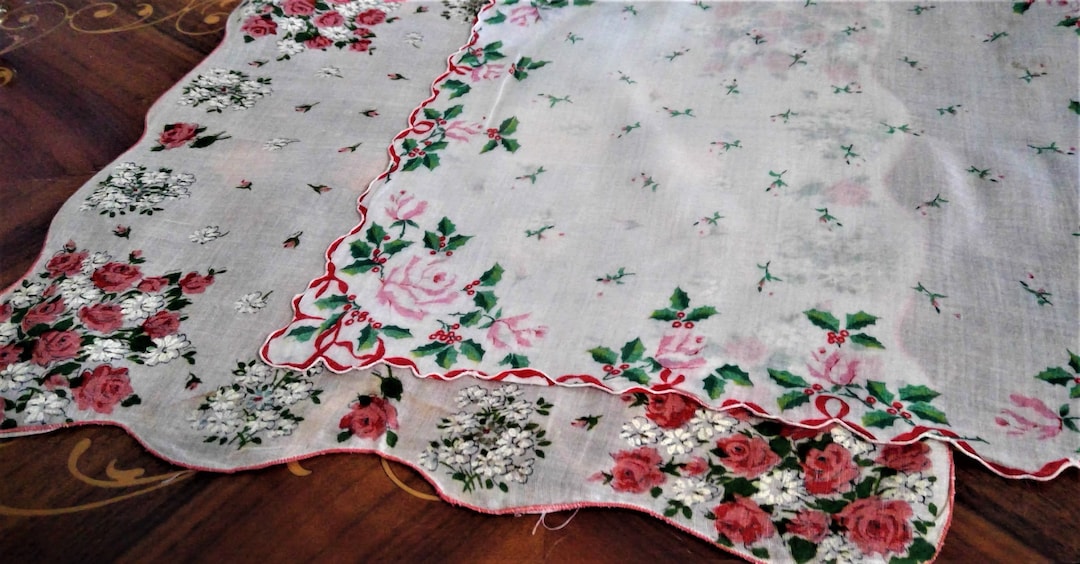 Vintage Red White Floral Hankies, Cotton Hankies - Etsy