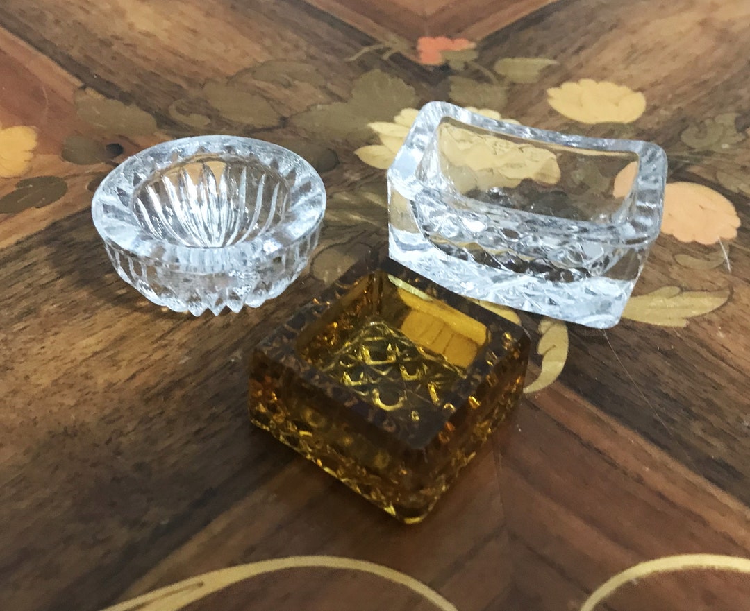 Three Individual Clear Glass Salt Cellars, Salt Dips, Open Salts, Table ...