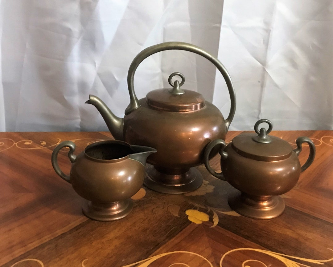 Vintage Viking Copper Tea Pot, Sugar & Creamer, Tea Service, Tea Time ...