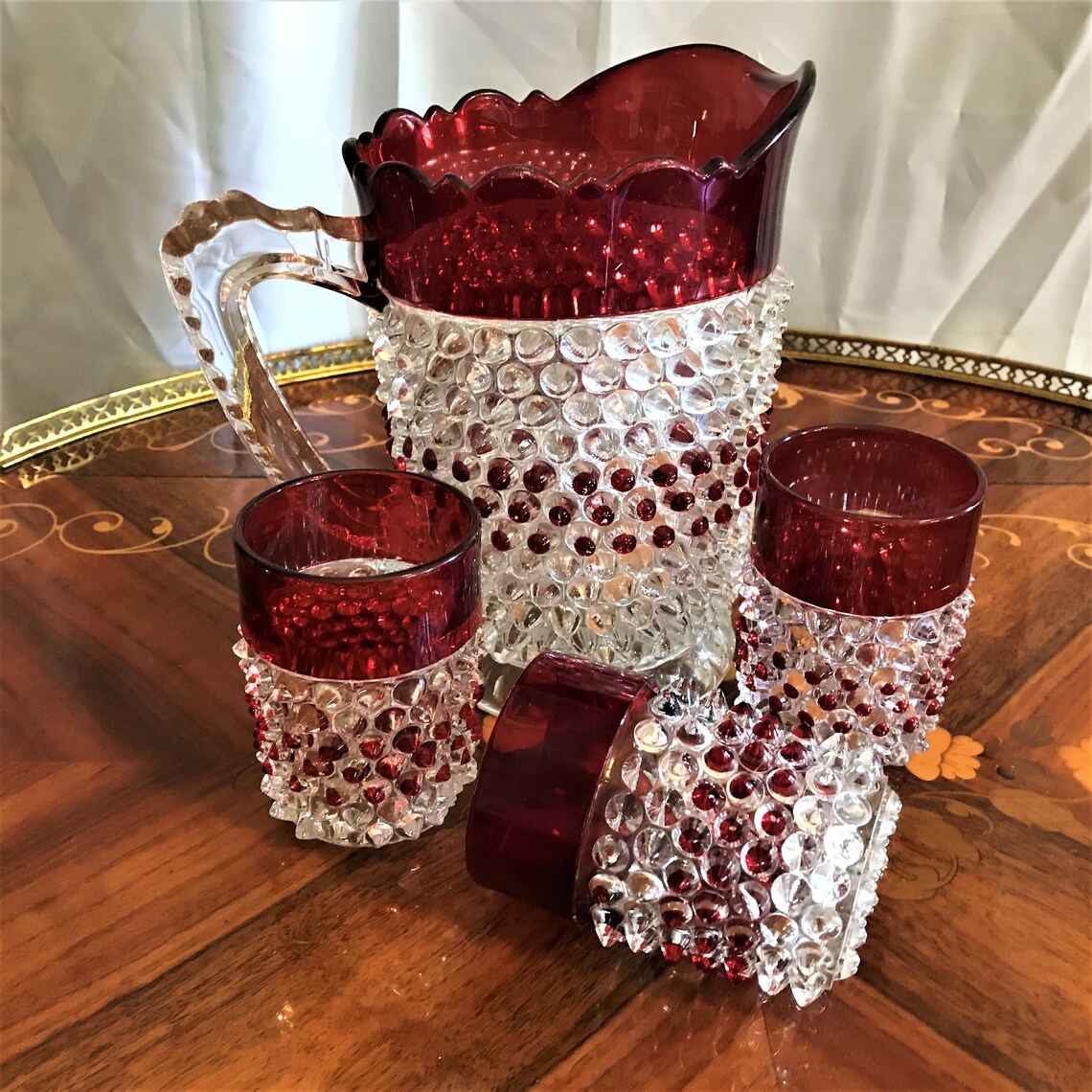 Antique Ruby Stained Hobnail With Thumbprint By Doyle And | Etsy