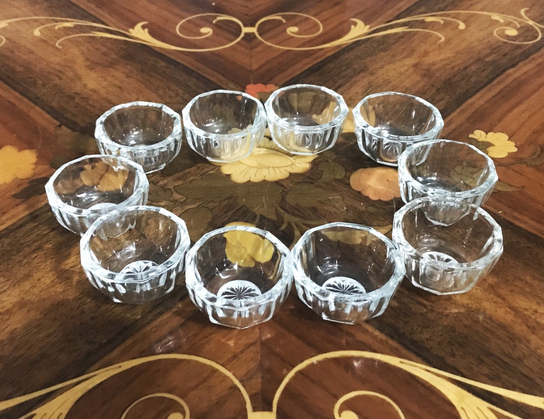 Ten Individual Clear Glass Salt Cellars, Salt Dips, Open Salts, Table ...