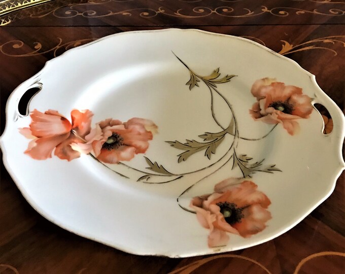 Antique Victorian Hand Painted Plate With A Floral Red Poppies Decor, R ...