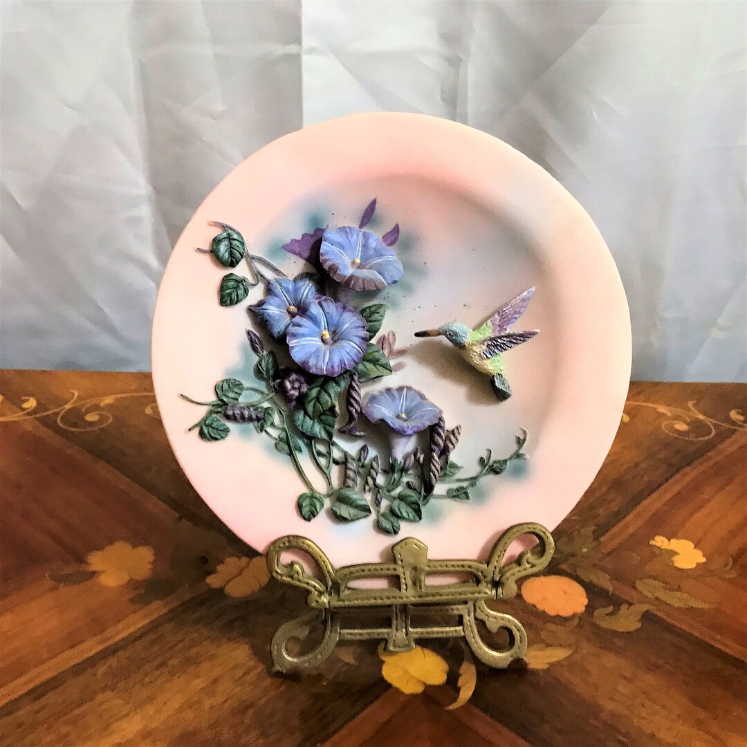 Vintage Pink Plate With Matte Finnish and Hand Applied Humming Bird and ...