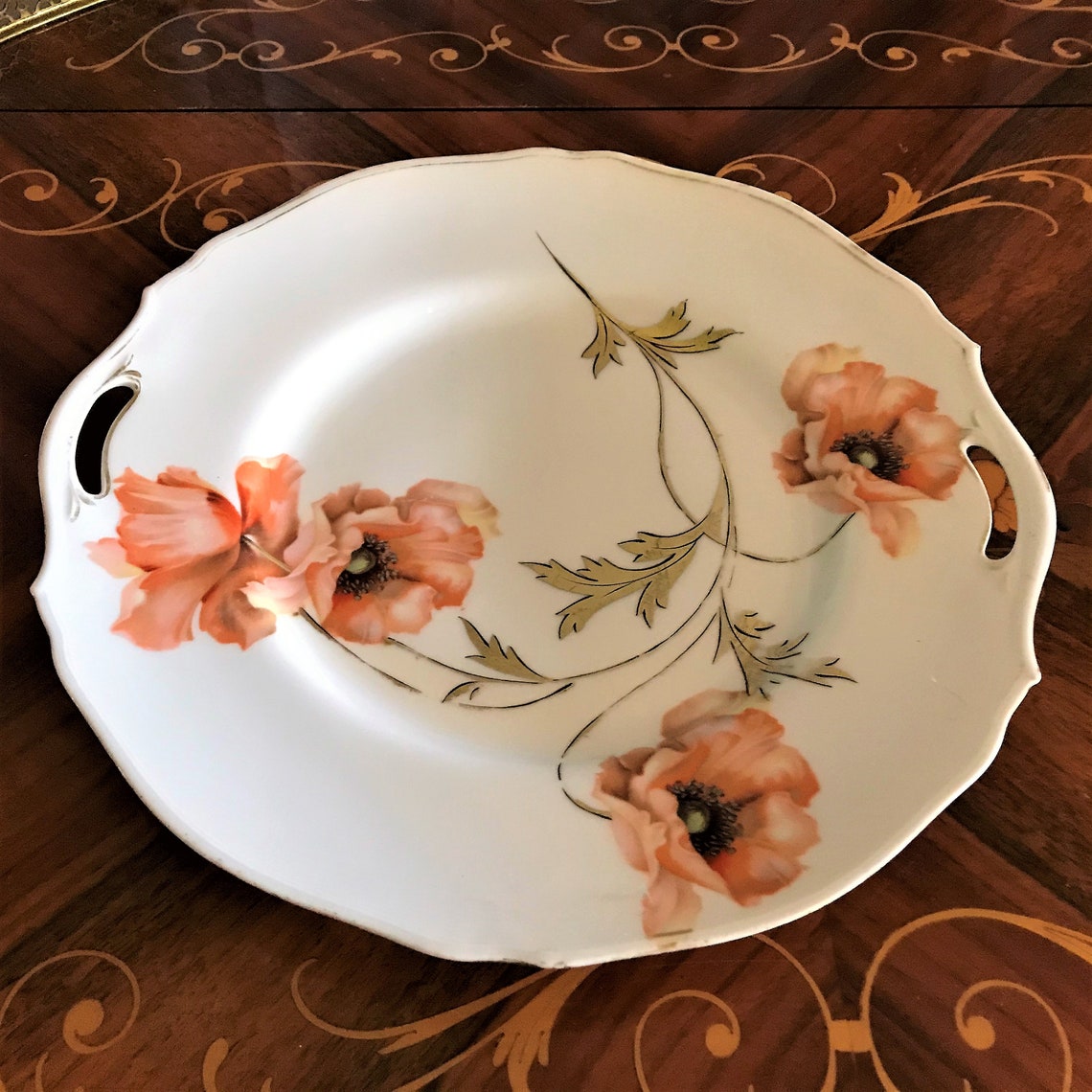 Antique Victorian Hand Painted Plate With A Floral Red Poppies - Etsy
