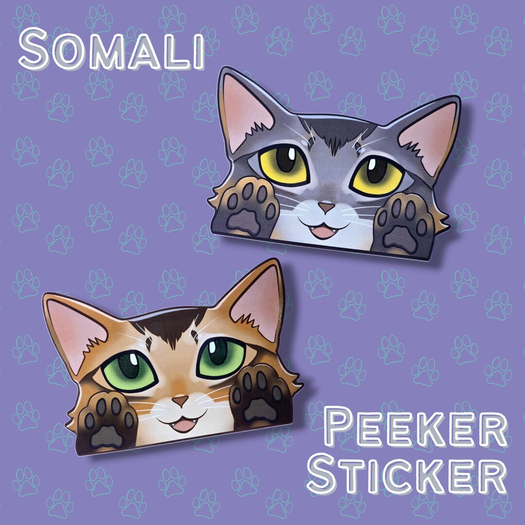 Cat-window-peeker Somali Cat Peeking Sticker |cat Face| 5.12 " X 3.5 ...