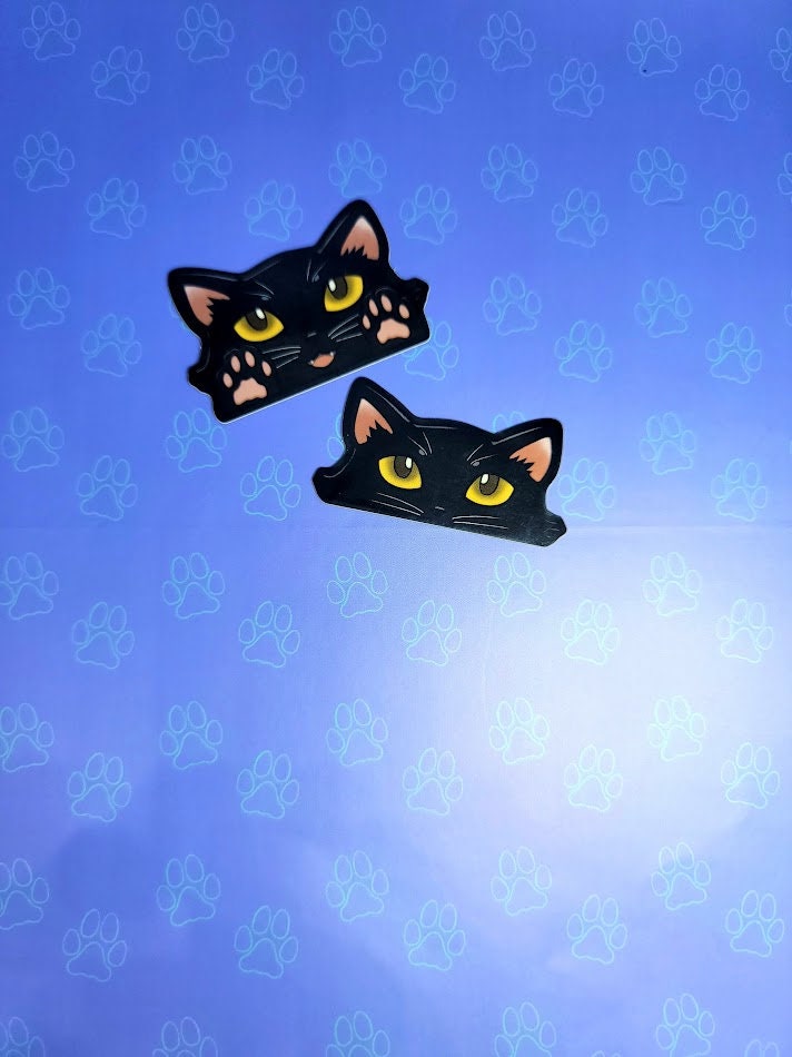 2 Pack Cat-mini-peekers Cat Peeking Stickers cat Face and Paws Black ...