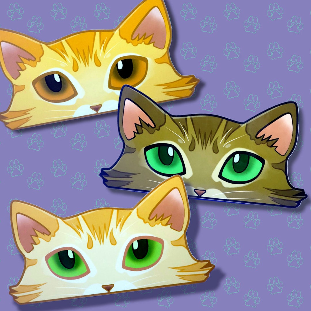 Cat-window-peeker Cat Peeking Sticker |cat Face Sticker| Orange-brown ...