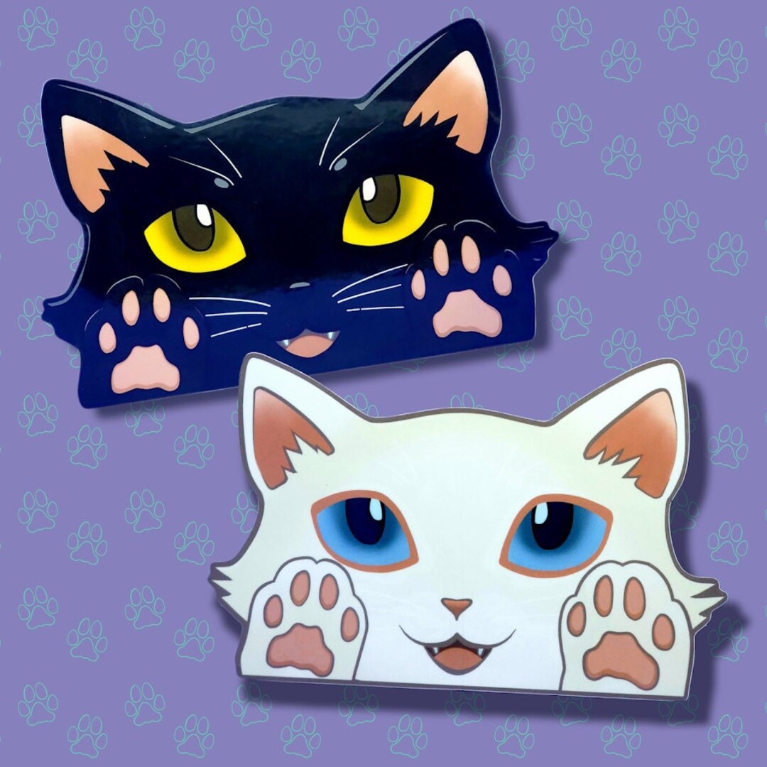 Cat-window-peeker Cat Peeking Sticker |cat Face and Paws| Black-white 5 ...