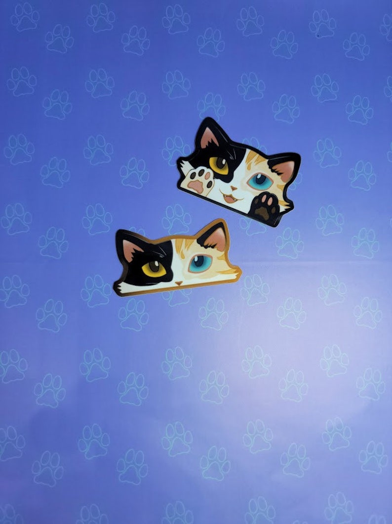 2 Pack Cat-mini-peekers Cat Peeking Stickers cat Face and Paws Calico ...