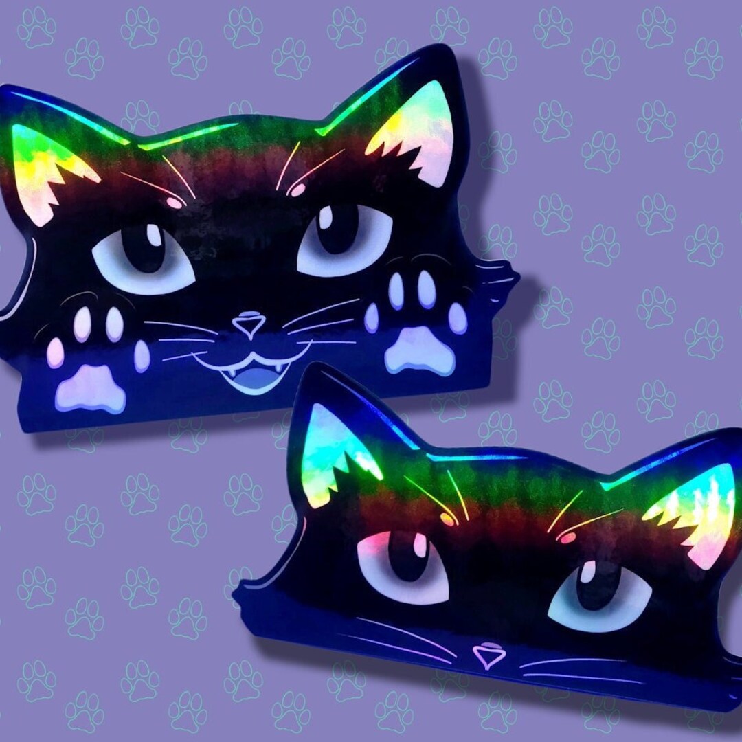 Cat-window-peeker Cat Peeking Sticker |cat Face and Paws| Holographic ...