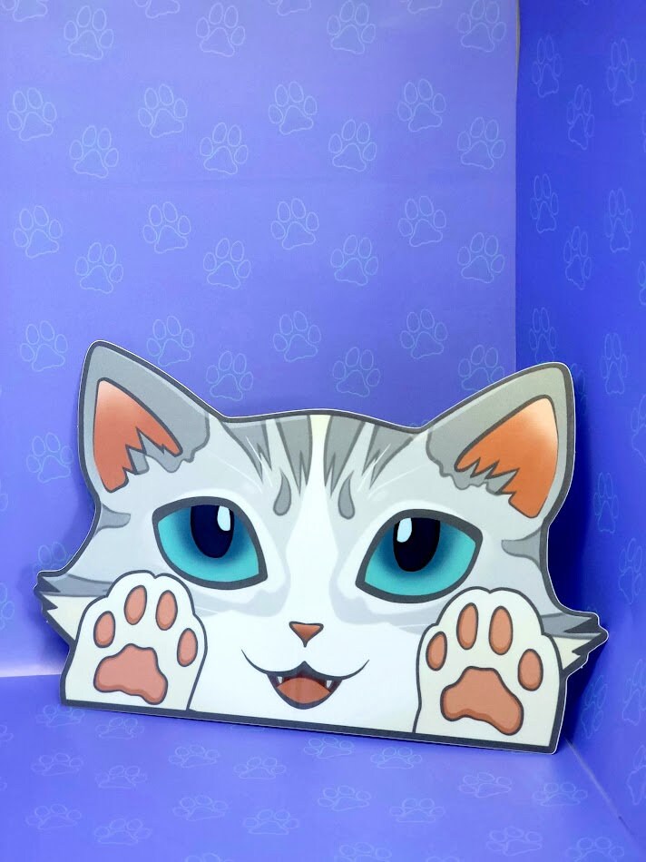 Cat-window-peeker Cat Peeking Sticker cat Face and Paws Black and White ...
