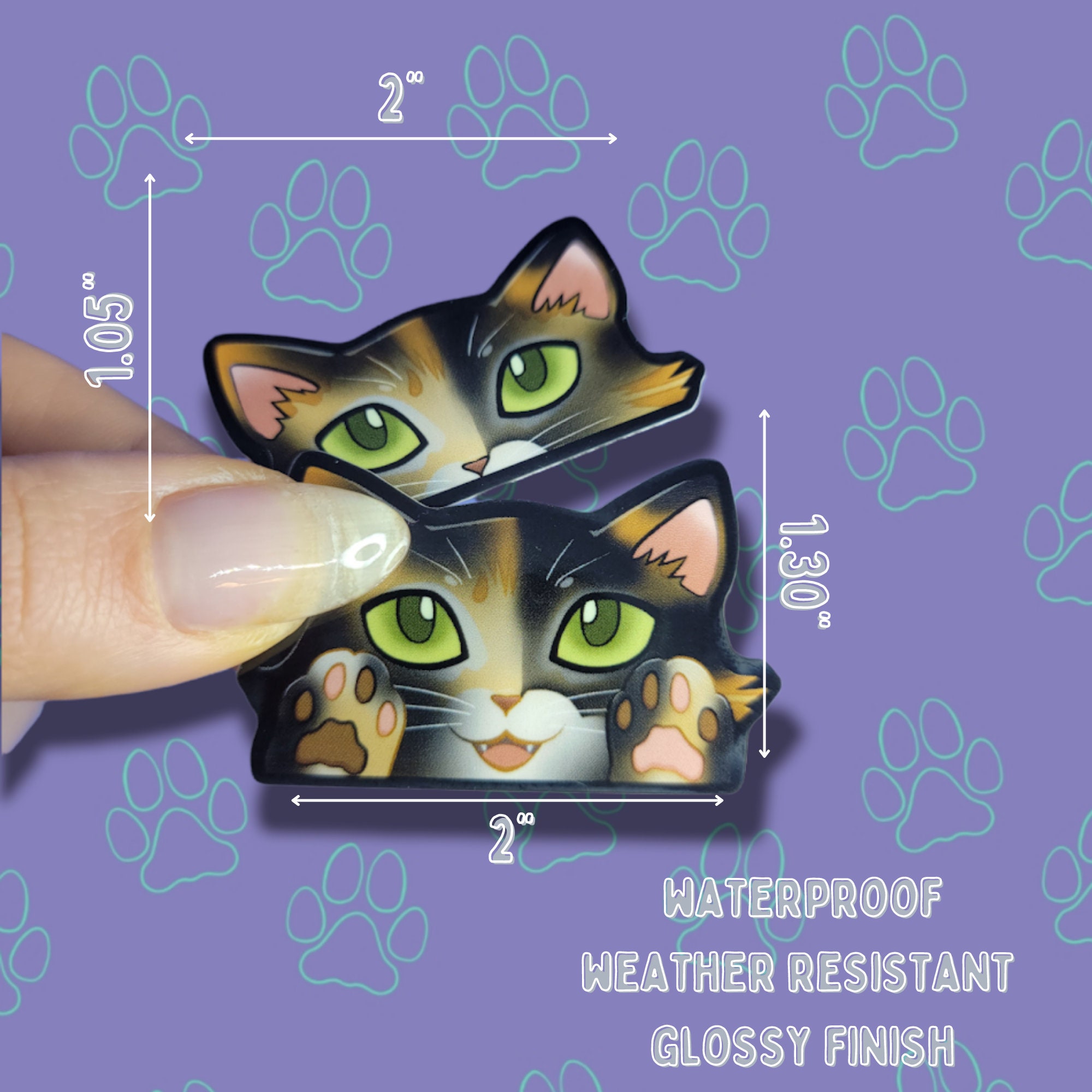 2 Pack Cat-mini-peekers Cat Peeking Stickers cat Face and Paws Calico ...
