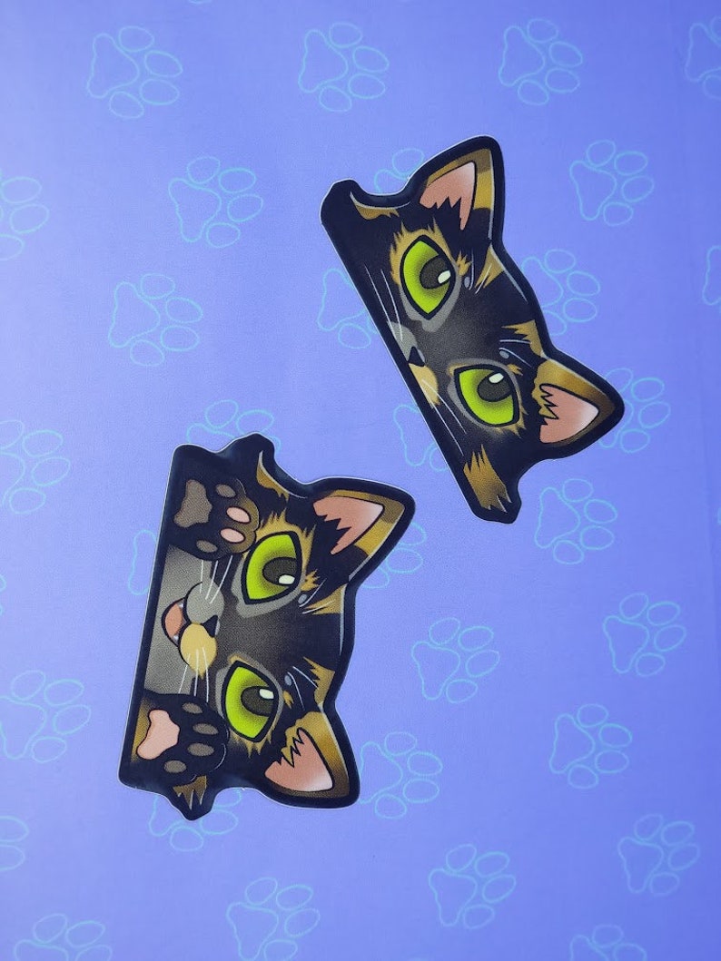 2 Pack Cat-mini-peekers Cat Peeking Stickers cat Face and Paws Calico ...
