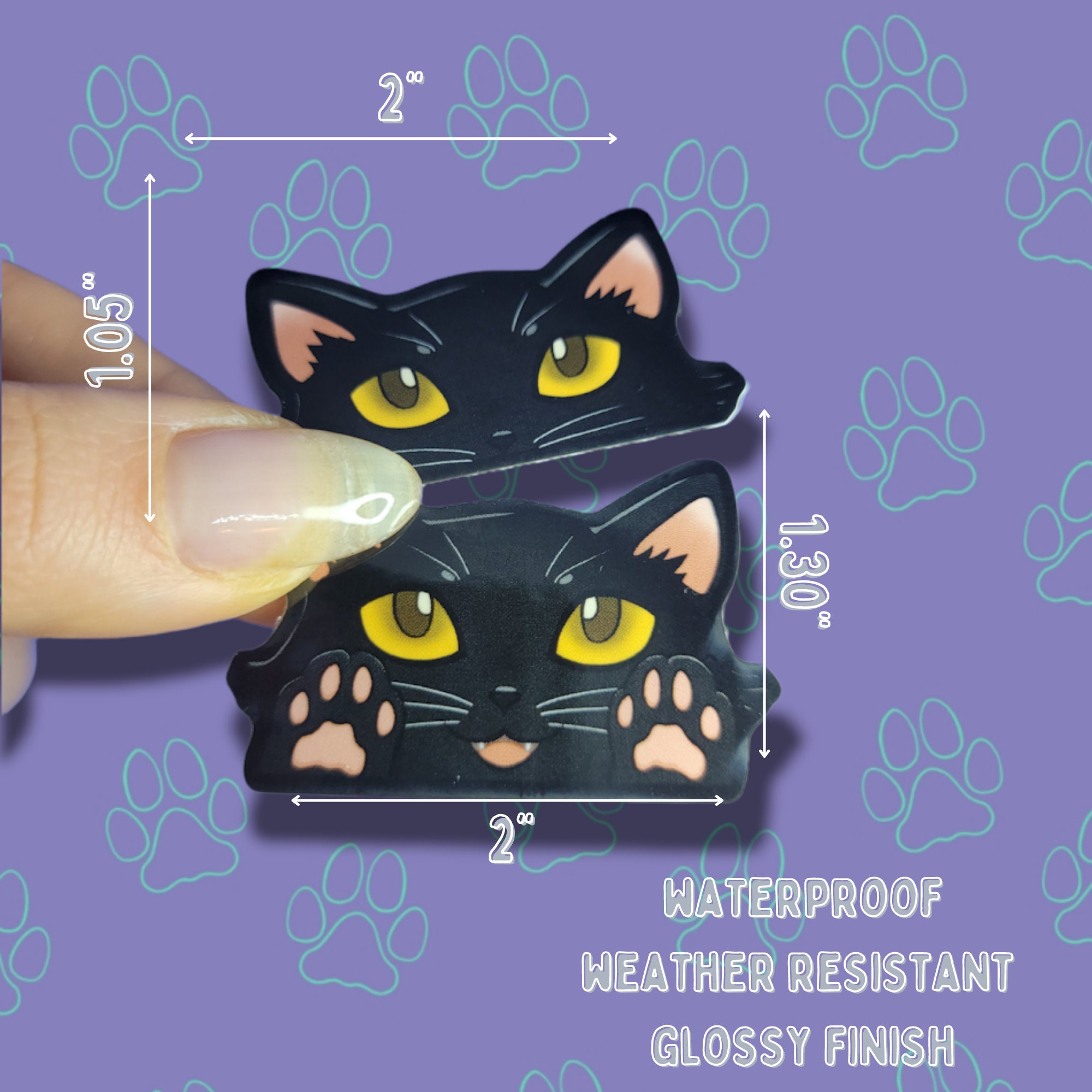 2 Pack Cat-mini-peekers Cat Peeking Stickers cat Face and Paws Black ...