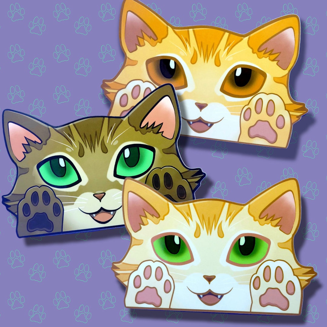 Cat-window-peeker Cat Peeking Sticker |cat Face Paws Sticker| Orange ...