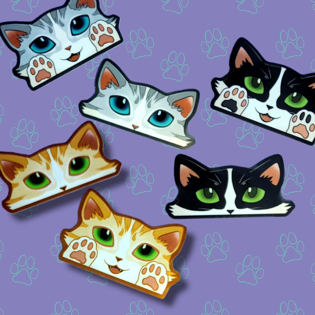 2 Pack Cat-mini-peekers Cat Peeking Stickers |cat Face and Paws| Black ...