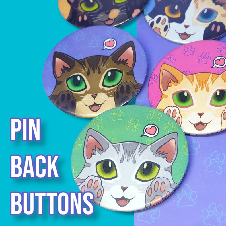 Cat-cute-button-pins - Cat Peeker Buttons - Cat Face Pin - Toe Bean ...