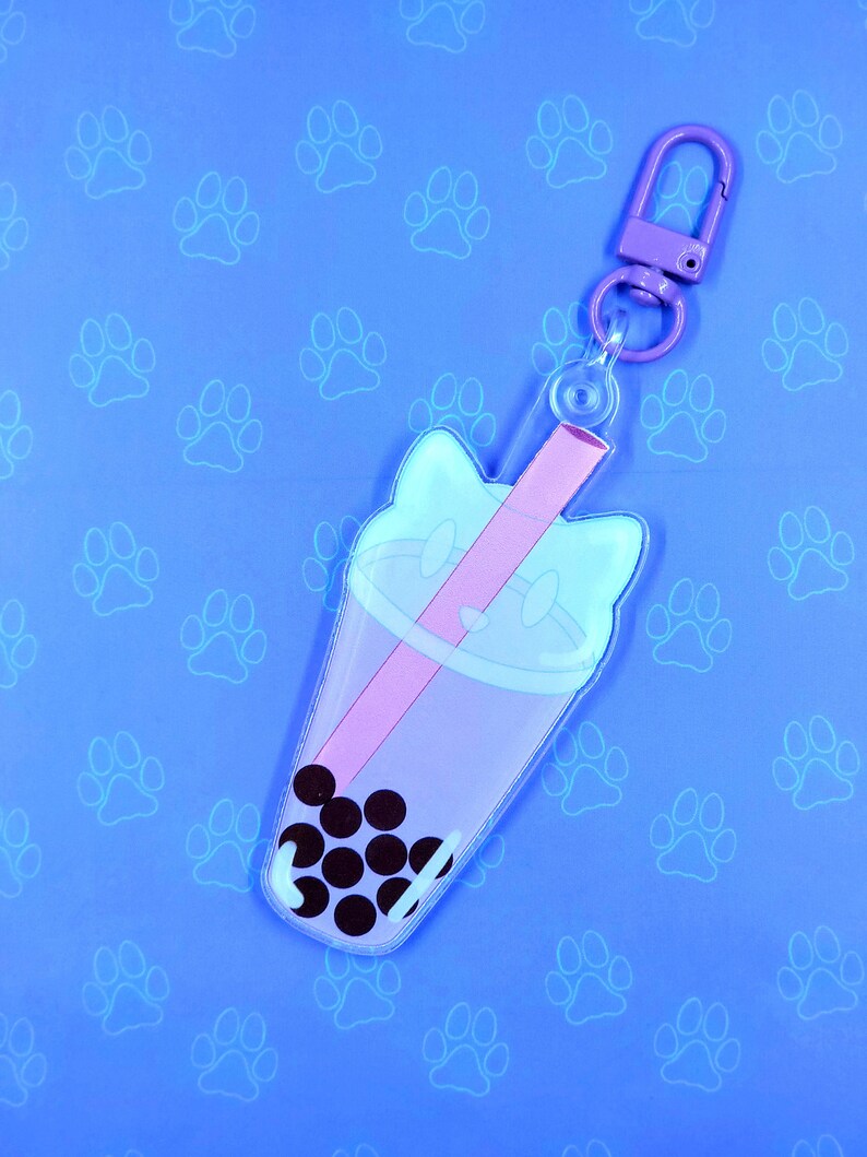 Cat-cute-keychain Boba Cat Taro Strawberry Matcha Kawaii Boba Cat Face ...
