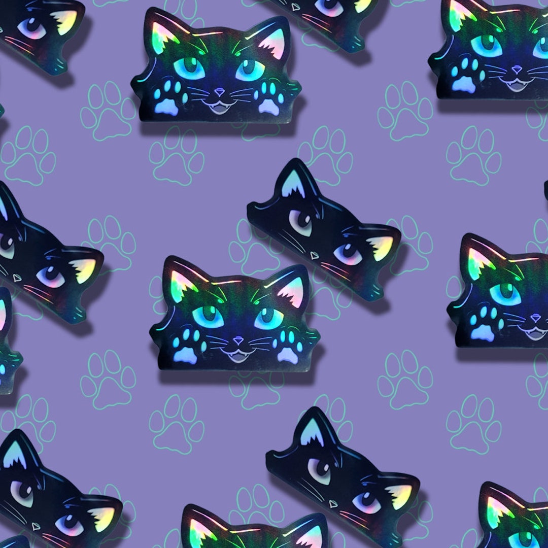 2 Pack Holographic Cat-mini-peekers Cat Peeking Stickers |cat Face and ...