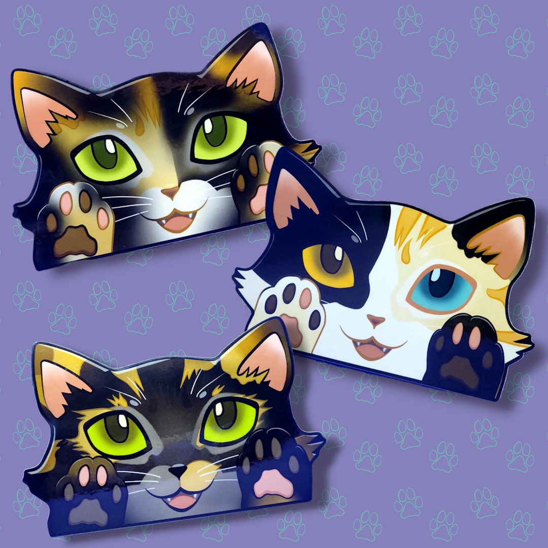 Cat-window-peeker Cat Peeking Sticker |cat Face and Paws| Calico ...