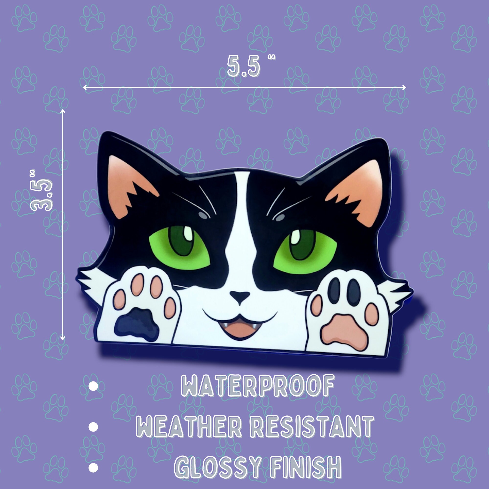 Cat-window-peeker Cat Peeking Sticker |cat Face and Paws| Black and ...