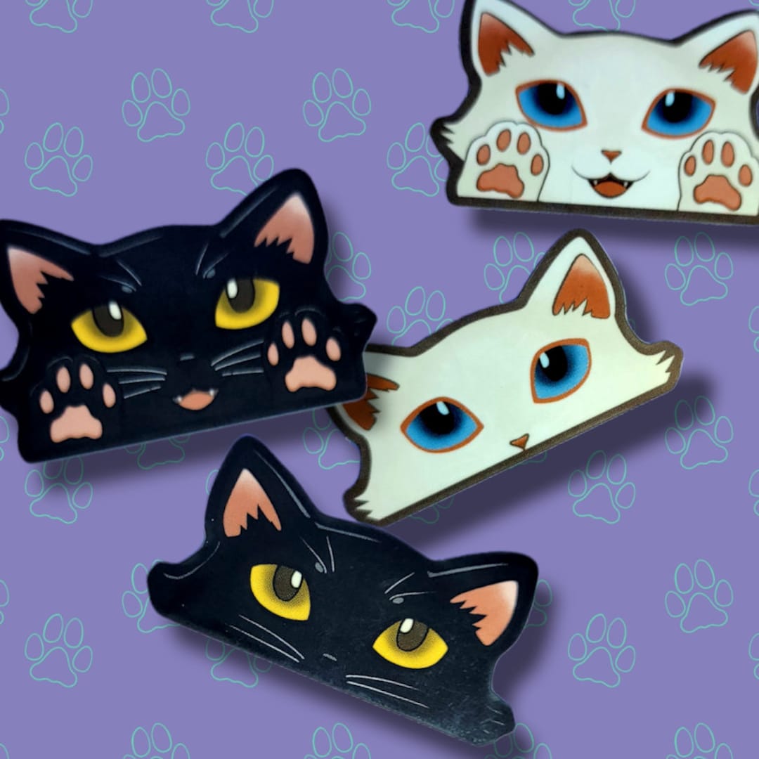 2 Pack Cat-mini-peekers Cat Peeking Stickers |cat Face and Paws| Black ...