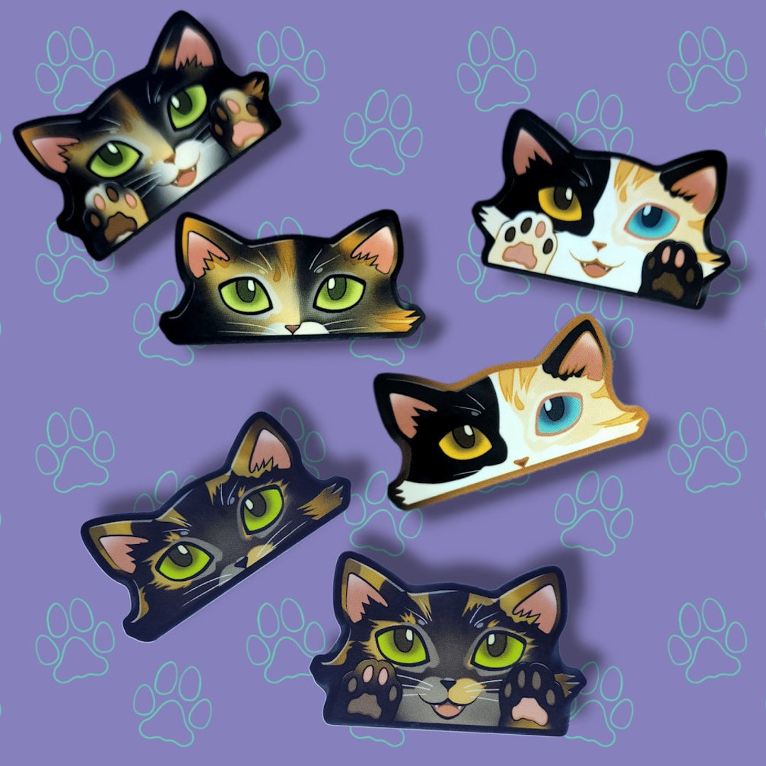 2 Pack Cat-mini-peekers Cat Peeking Stickers |cat Face and Paws| Calico ...