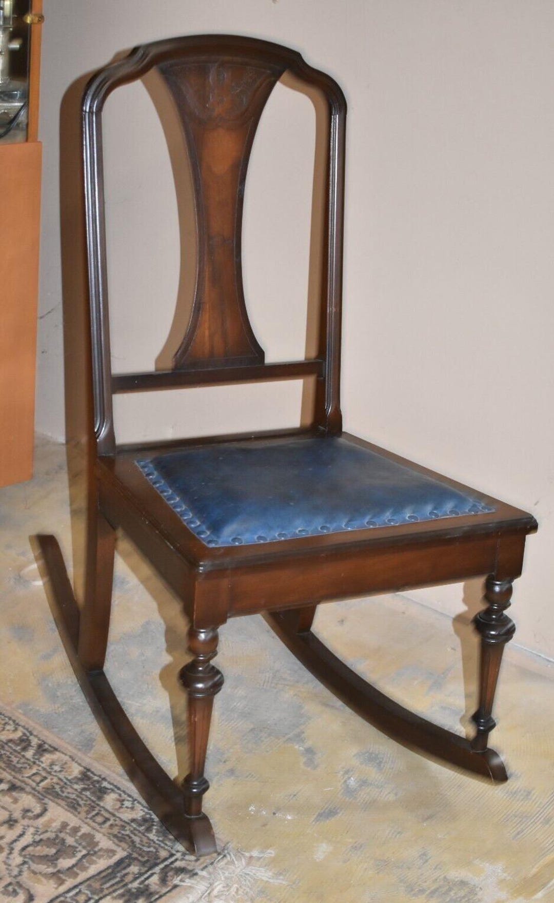 Antique Walnut Child's Leather Seat Rocking Chair, Rocker - Etsy