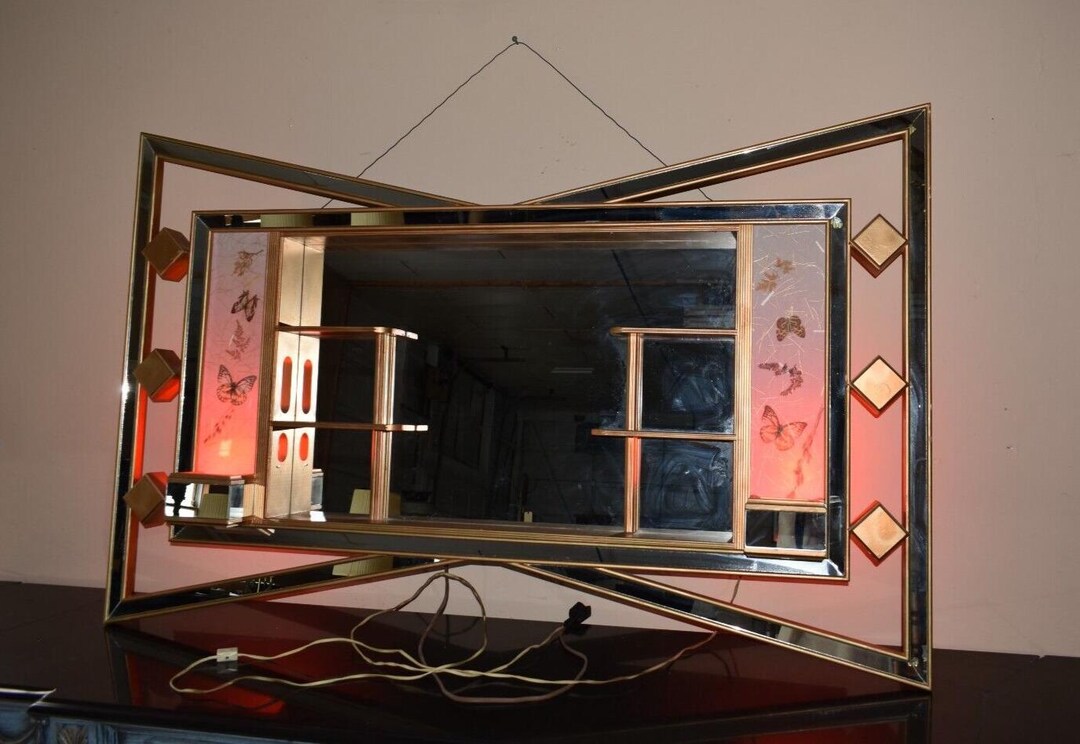 Mid Century Modern Mirrored Shaddow Box With Lights, Wall Shelf - Etsy